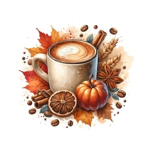 Autumn Coffee Clipart Bundle, Watercolor Fall Leaves, Coffee Mug ...