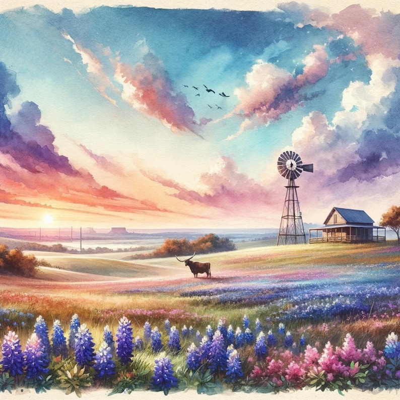14 Watercolor Texas Landscape Digital Image Printable Design ...