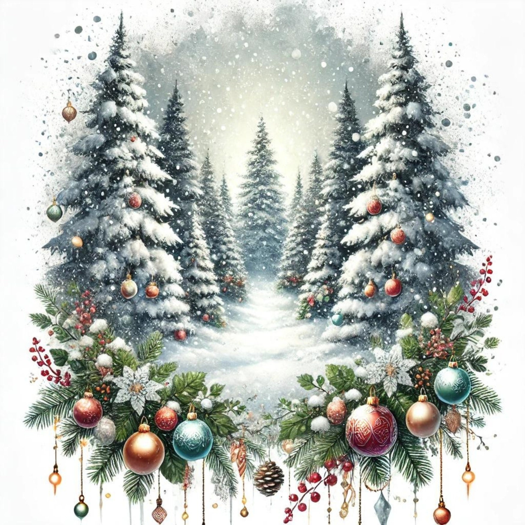 Vintage Christmas Forest Clipart Bundle, Digital Paper Crafts, Winter ...