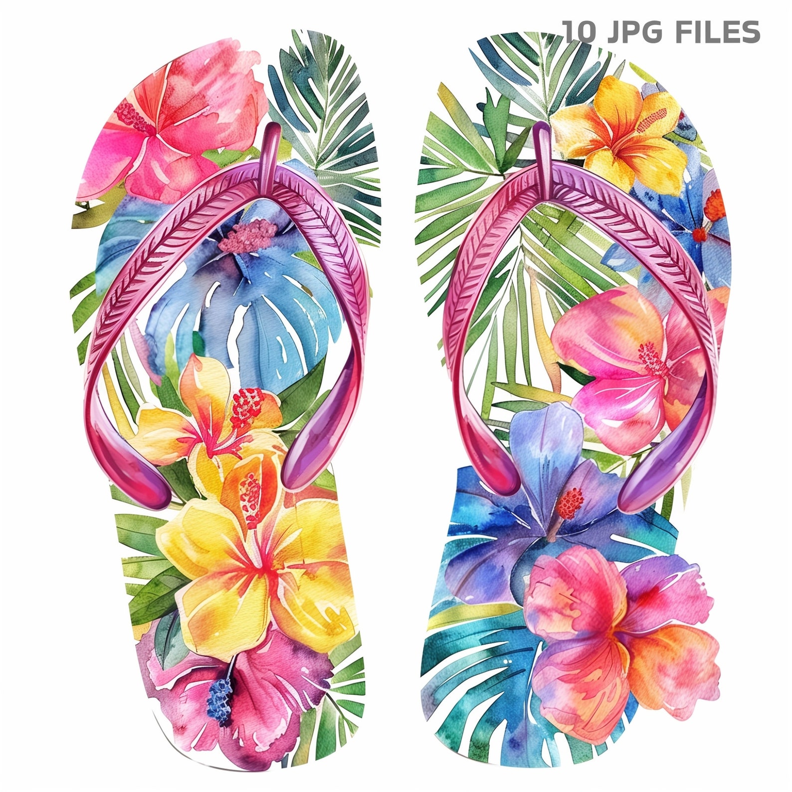 Flip Flops With Flowers Clipart, Watercolor Images, Instant Download ...