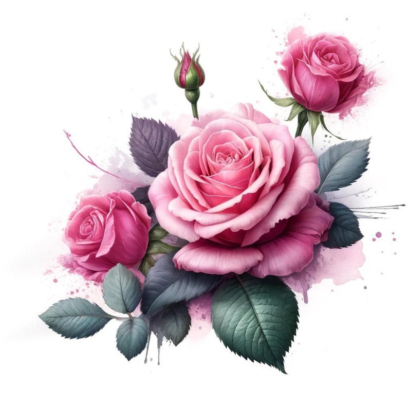 Pink Roses Bouquet Clipart Set for Paper Crafts & Junk Journal, Instant ...