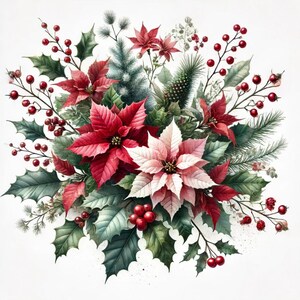 Christmas Flowers Watercolor Clipart, Digital Images for Cards ...