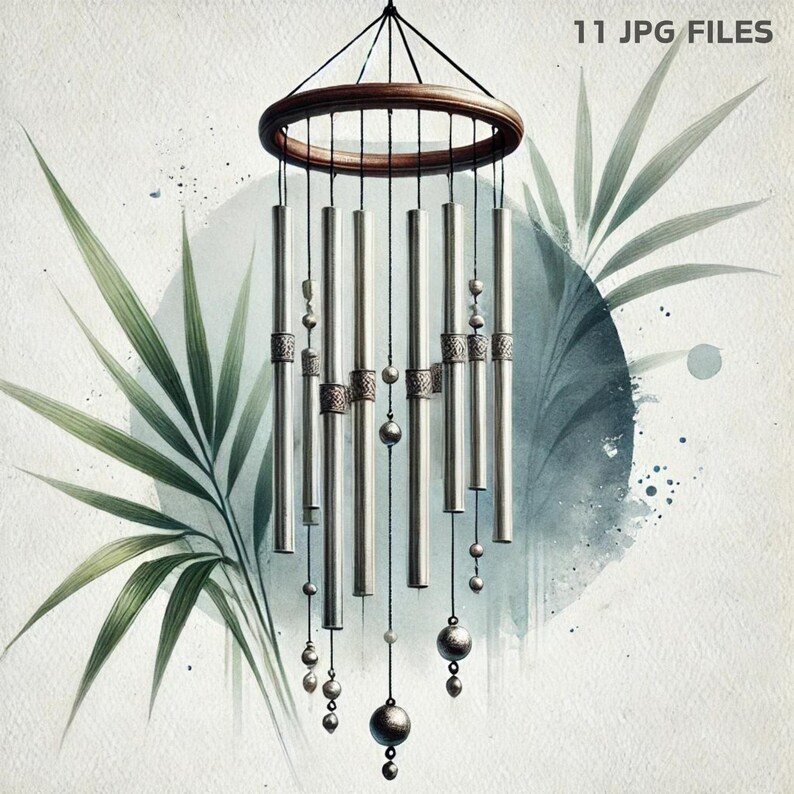 Wind Chime Clipart, Vintage Digital Scrapbook JPG Files Bundle, Instant ...