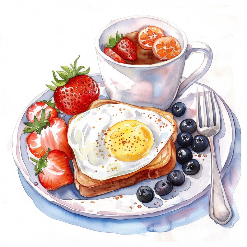 8 Breakfast Watercolor Clipart, Commercial Use, Digital Image, Food ...