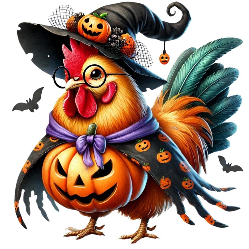 Spooky Halloween Chickens Clipart, Funny Chicken Witch & Pumpkin ...