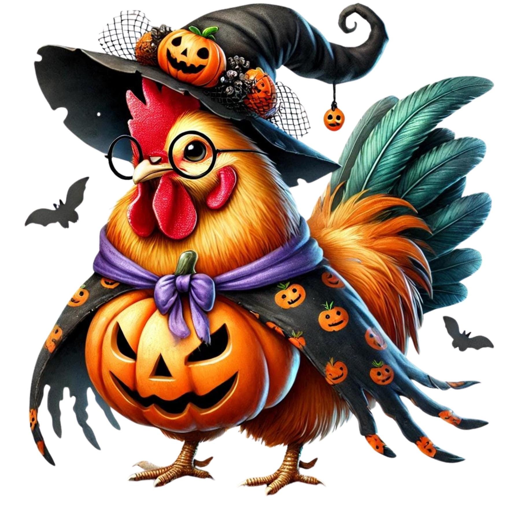 Spooky Halloween Chickens Clipart, Funny Chicken Witch & Pumpkin ...