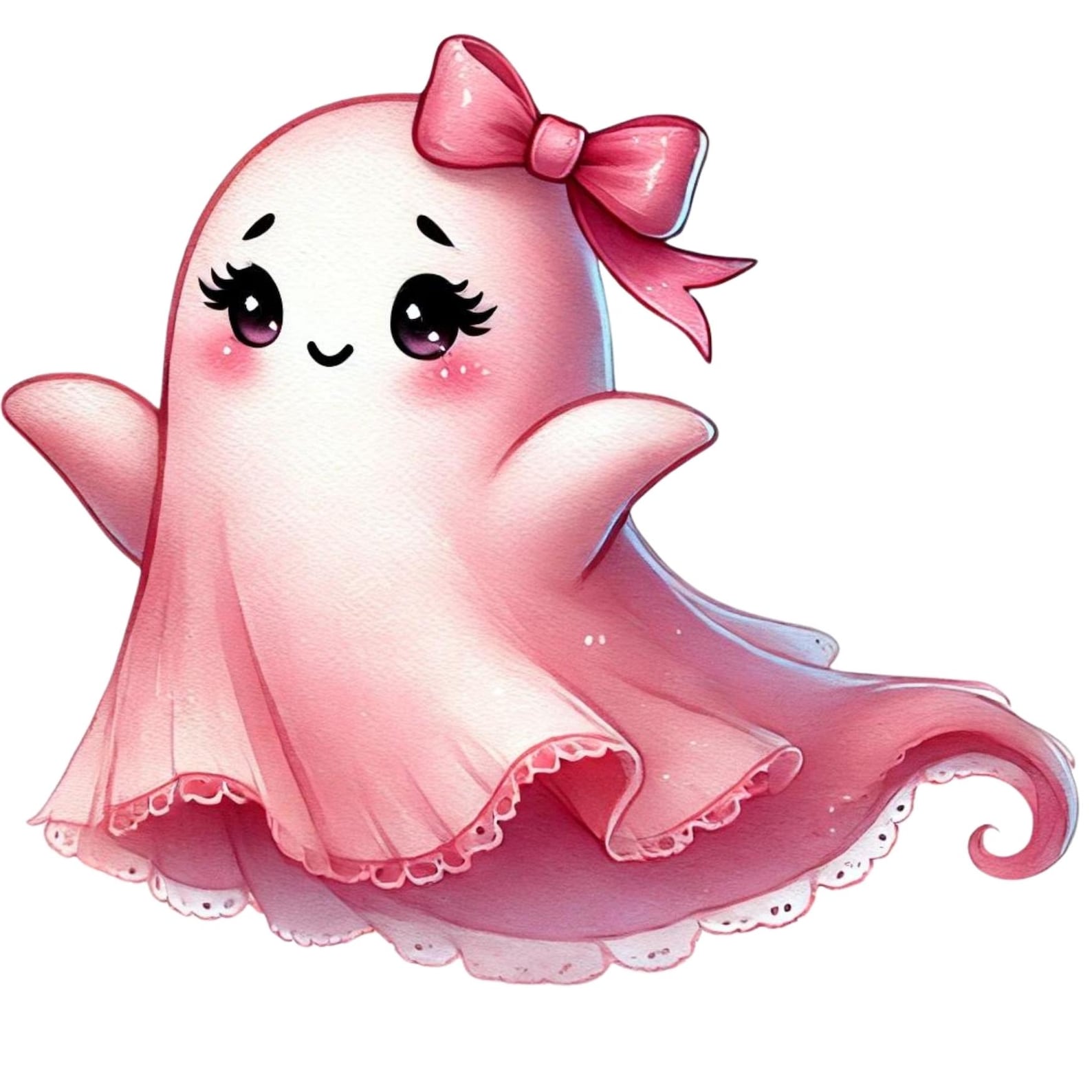 Coquette Pink Ghost Clipart Cute Pink Ghost With Bow Retro Ghost ...