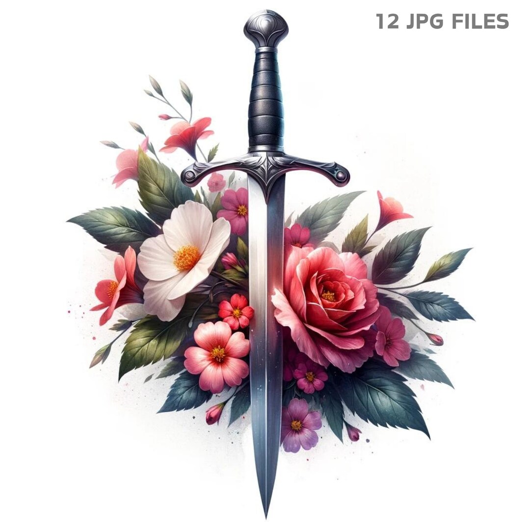 Instant Download Floral Sword Clipart for Paper Crafts, Commercial Use ...