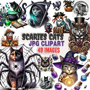 Spooky Cats Clipart Bundle, Instant Download Halloween Design, Creepy ...