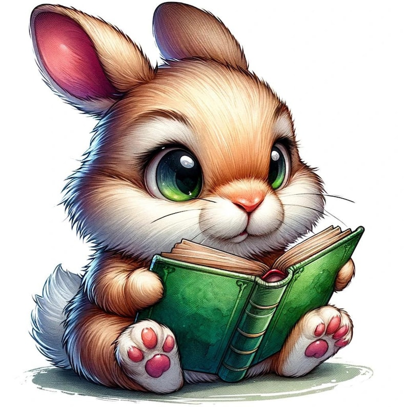 Bunny and Book Watercolor Clipart Bundle, Digital Download for ...