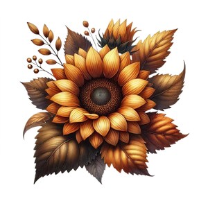 Autumn Sunflower & Fall Leaves Clipart Set for Autumn Weddings ...
