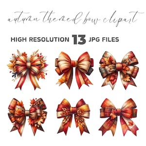 Coquette Bow Fall Bundle, Digital Download, Autumn Watercolor Clipart ...