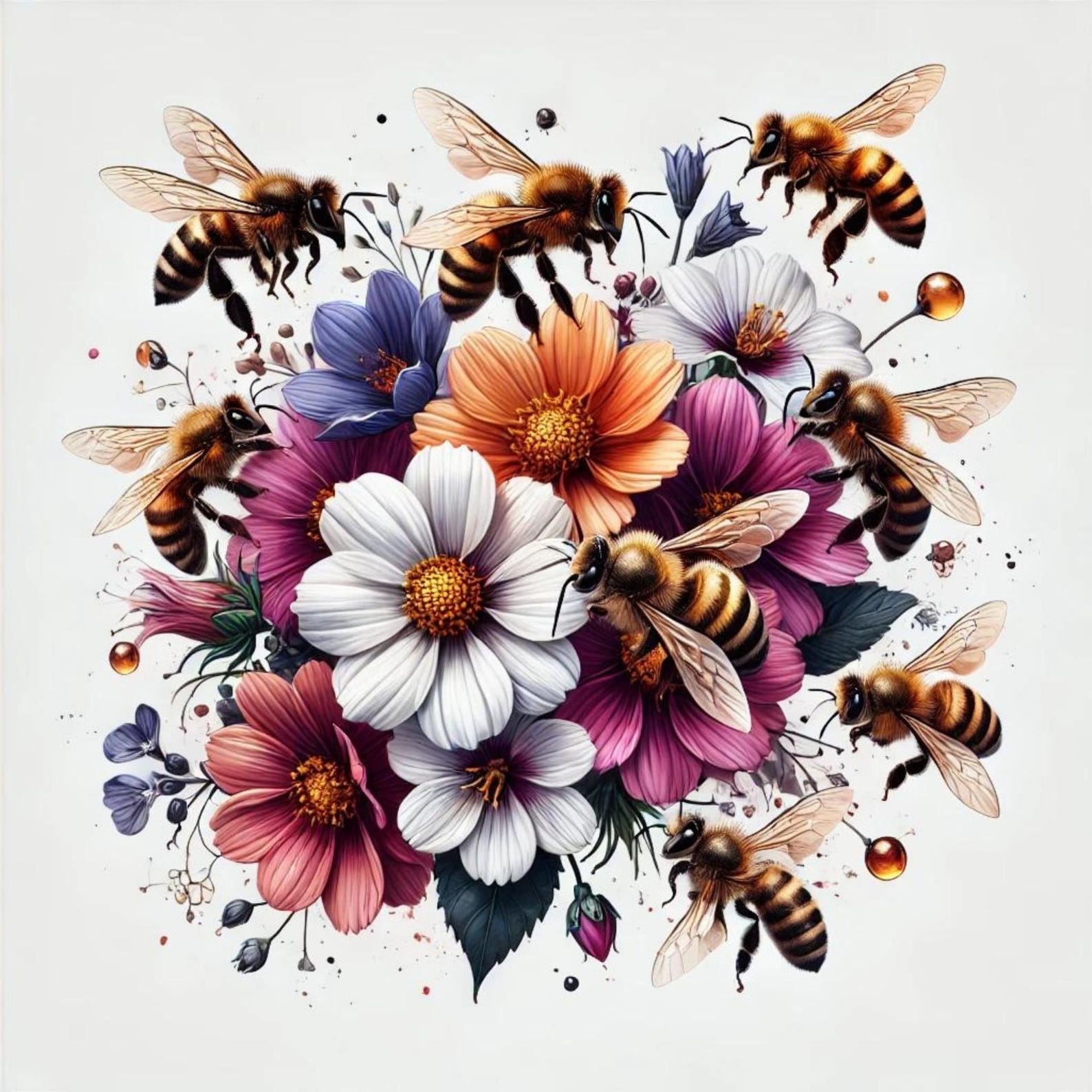 Bees in Flowers Clipart, Digital Download for Junk Journals and ...