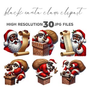 Black Santa Claus Clipart Bundle, African American Christmas Graphics ...