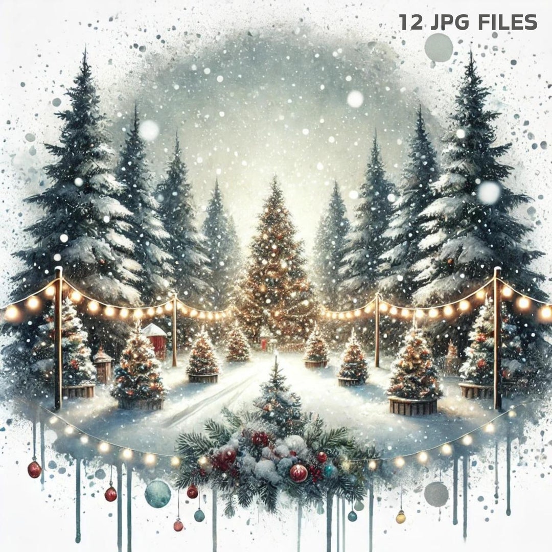 Vintage Christmas Forest Clipart Bundle, Digital Paper Crafts, Winter ...