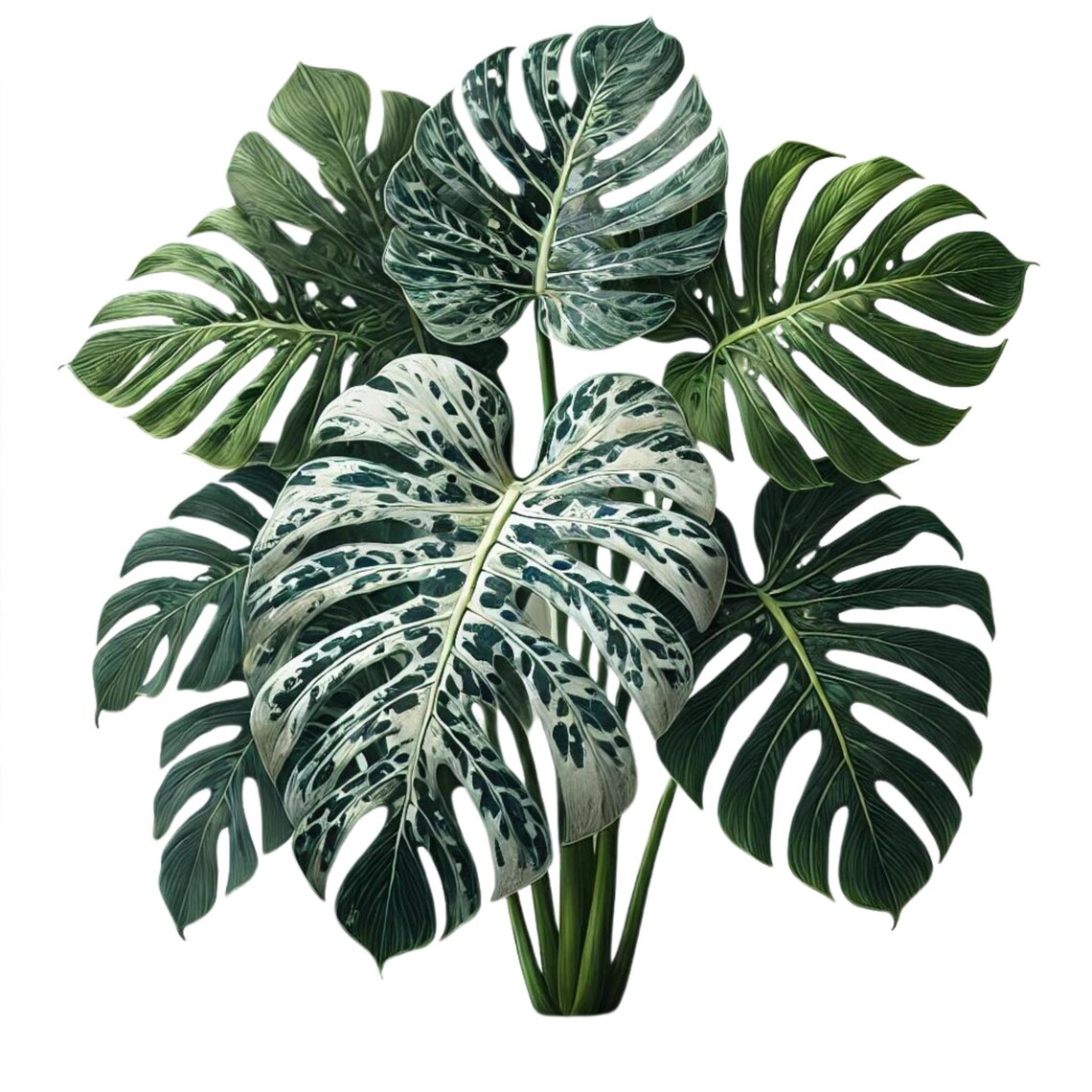 Variegated Monstera Clipart, Jungle Theme Images, Monstera Adansonii ...