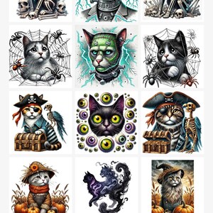 Spooky Cats Clipart Bundle, Instant Download Halloween Design, Creepy ...