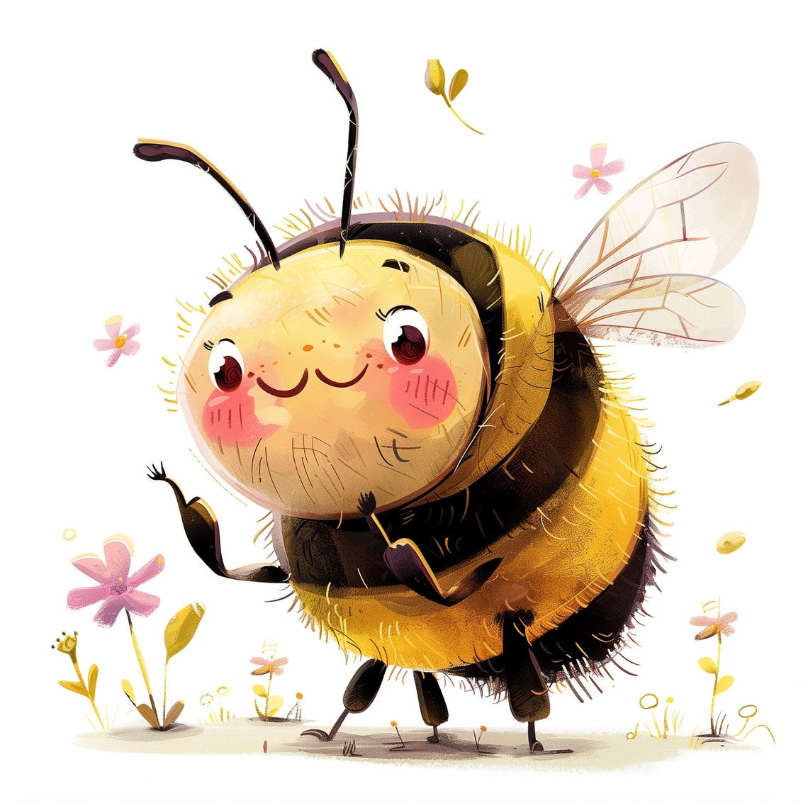 Cute Bee and Floral Clipart Set, Digital Crafting, Printable Watercolor ...