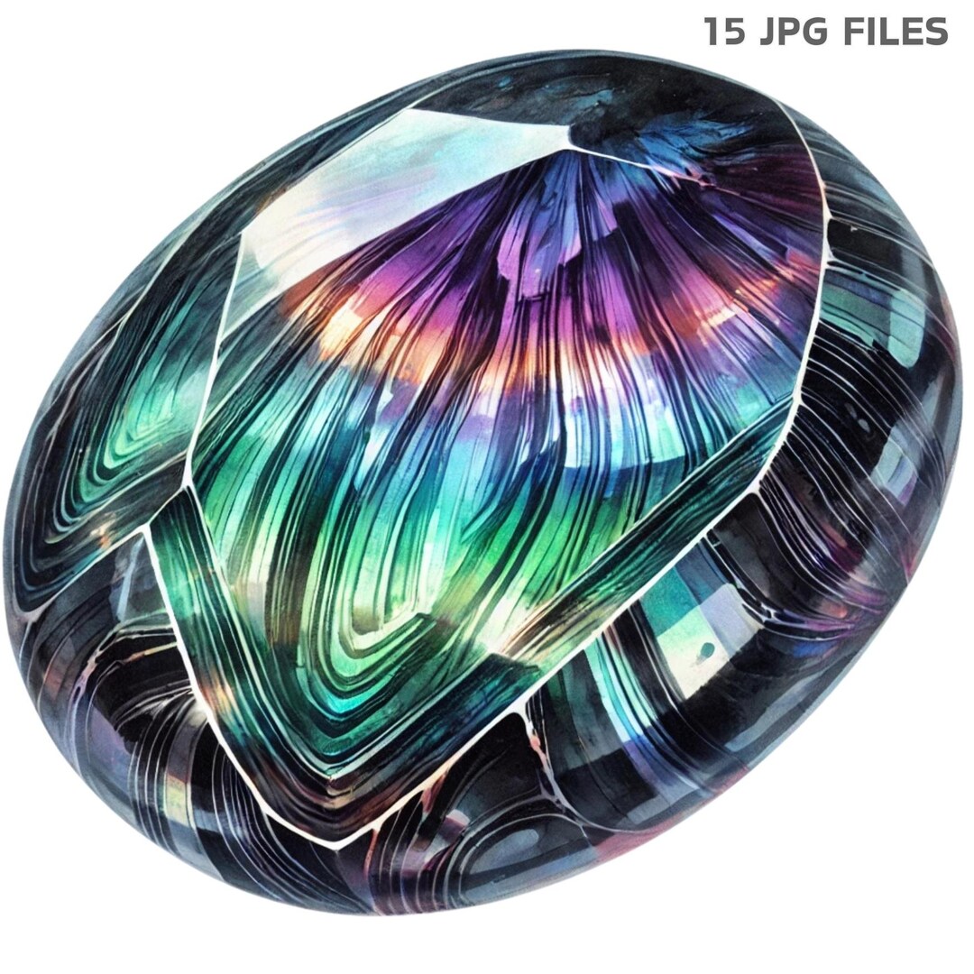 Rainbow Obsidian Gemstone Clipart, Watercolor Digital Stickers for ...