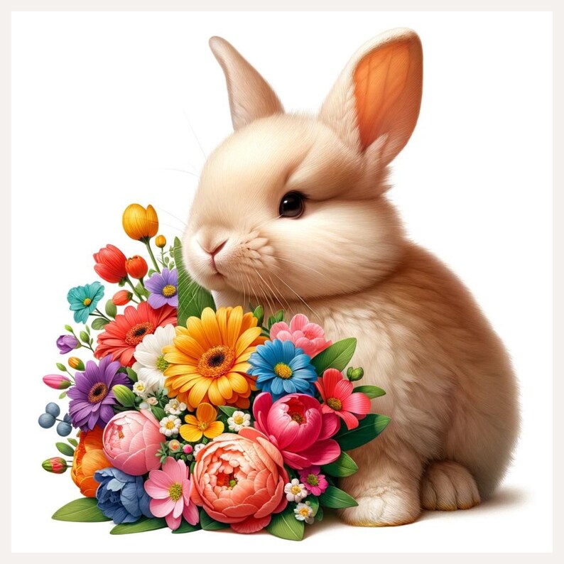 13 Bunny With Flowers Clipart Instant Download for Junk Journal ...