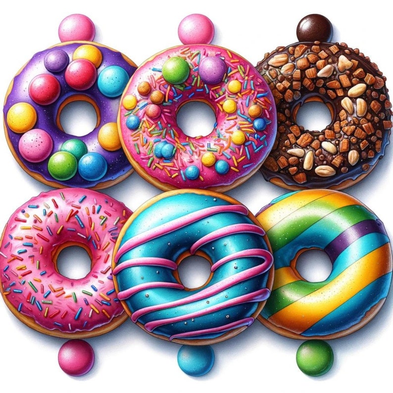 Vibrant Donut Digital Clipart Set for Cute Dessert Designs, Commercial ...
