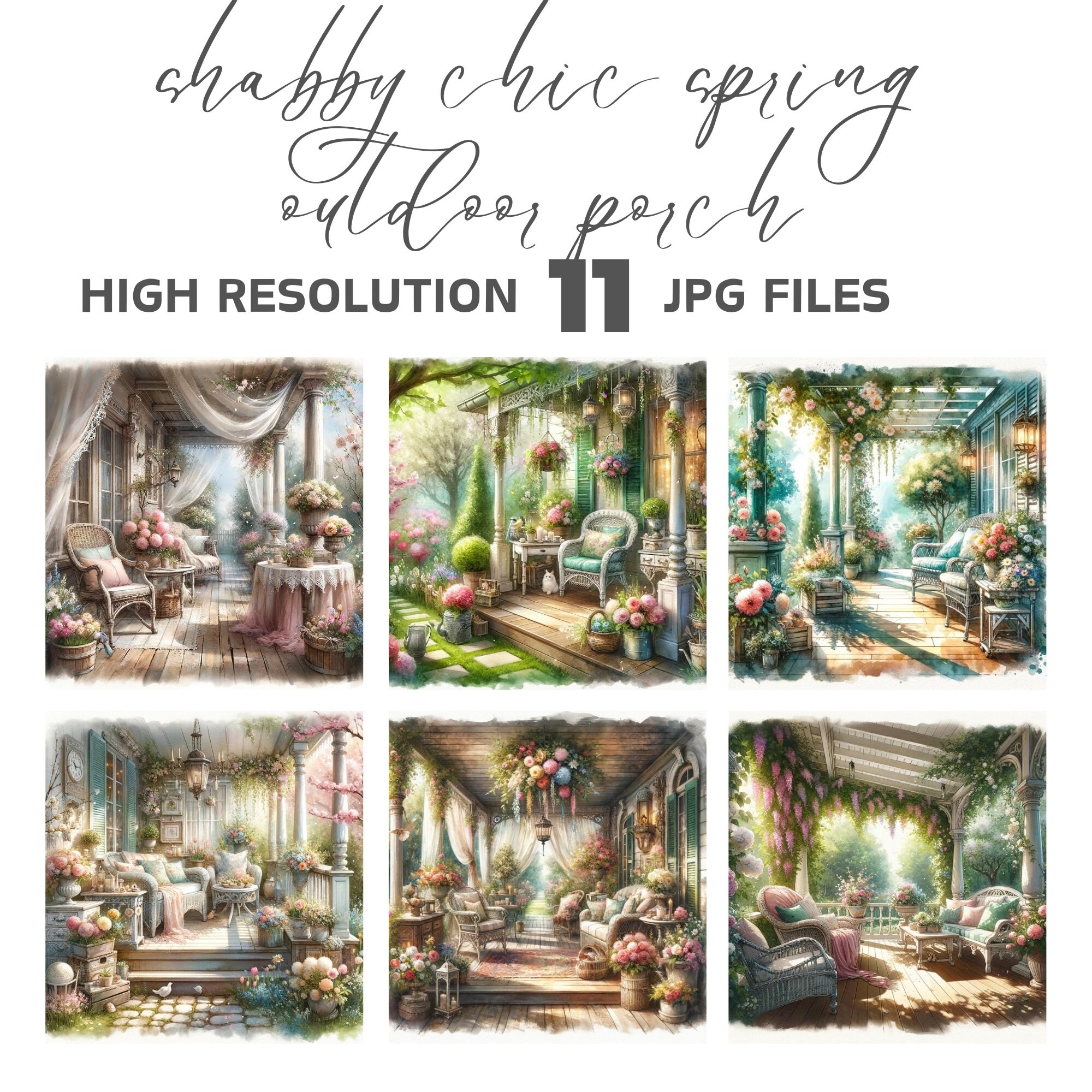 11 Shabby Chic Outdoor Porch Decor Kit, Paper Craft, Front Porch ...