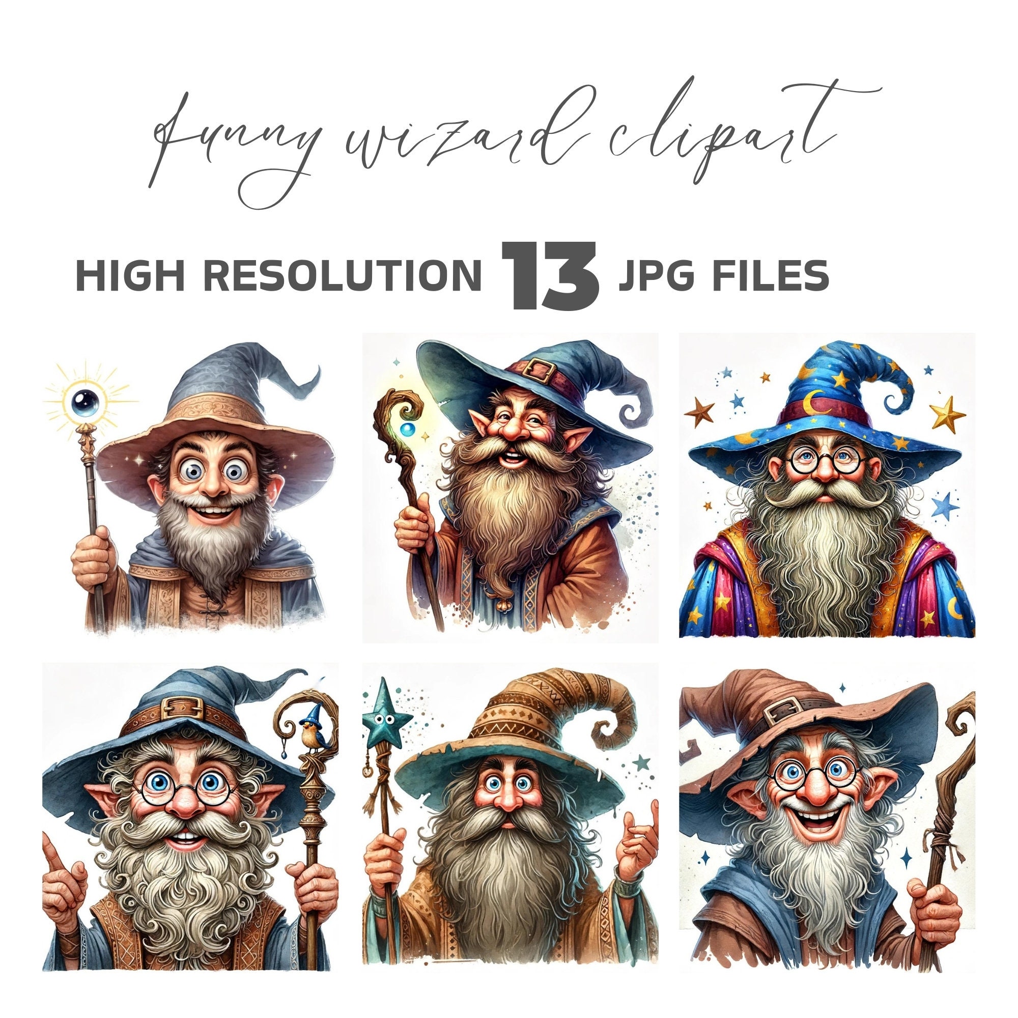 Wizard Watercolor Clipart Digital Download Bundle for Scrapbooking ...