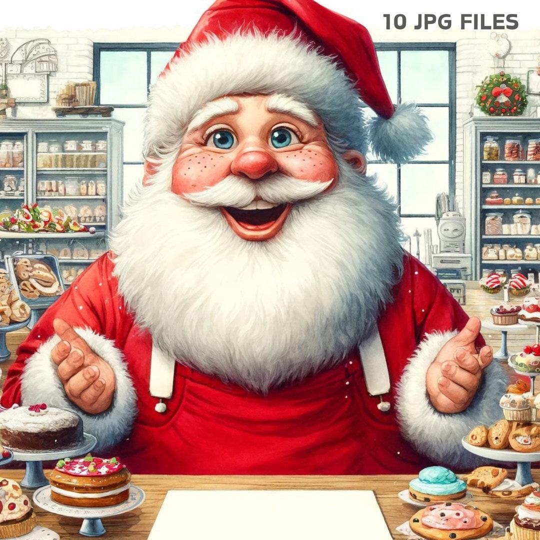 Santa Bakery Clipart & Retro Santa JPG, Junk Journal Commercial Use ...