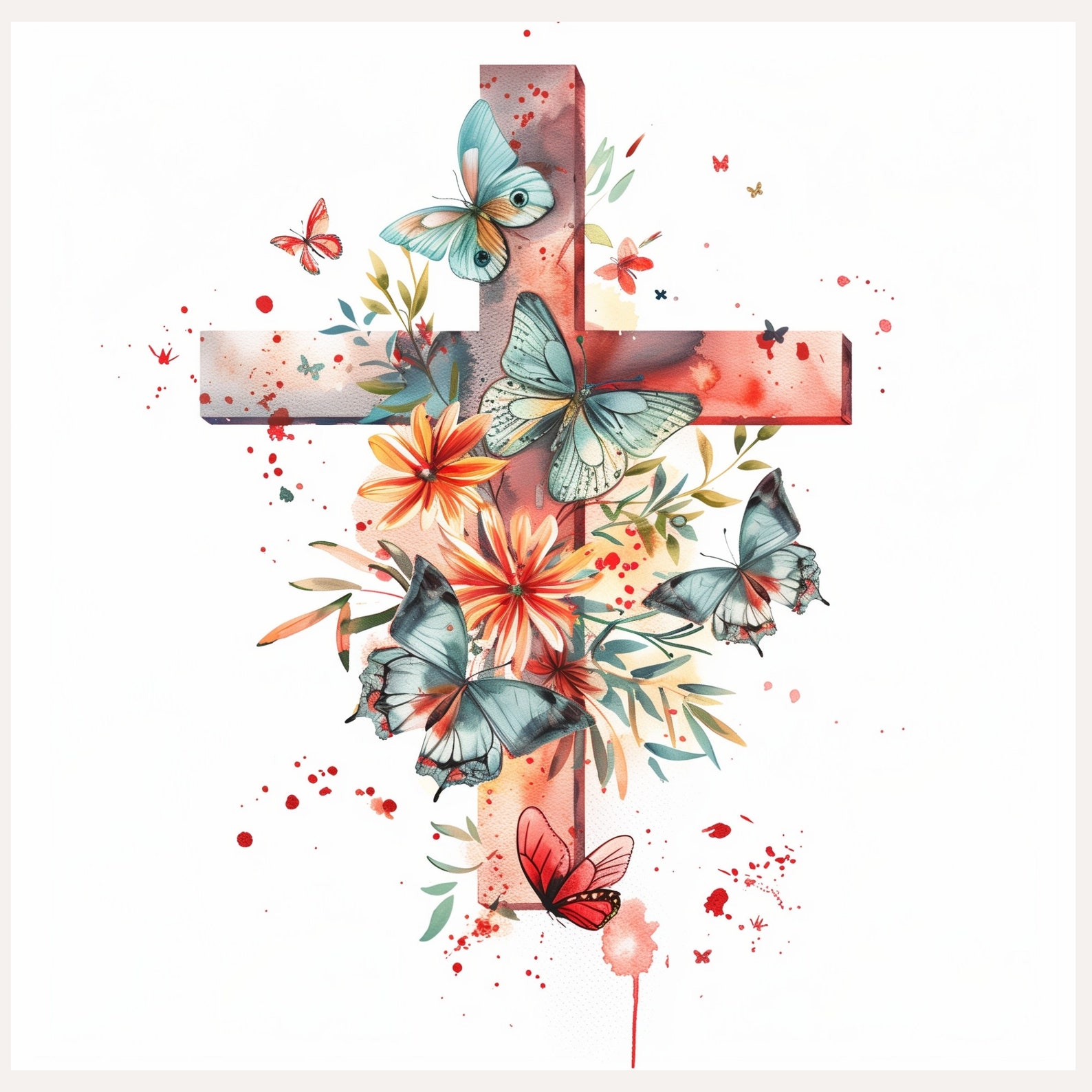 12 Butterflies With Cross Clipart, Spring Butterfly Print and Cross Set ...