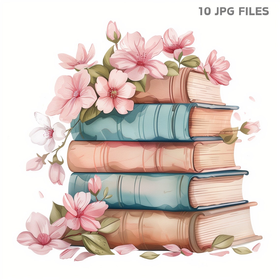 10 Watercolor Books and Flowers Clipart, Commercial Use, Digital ...