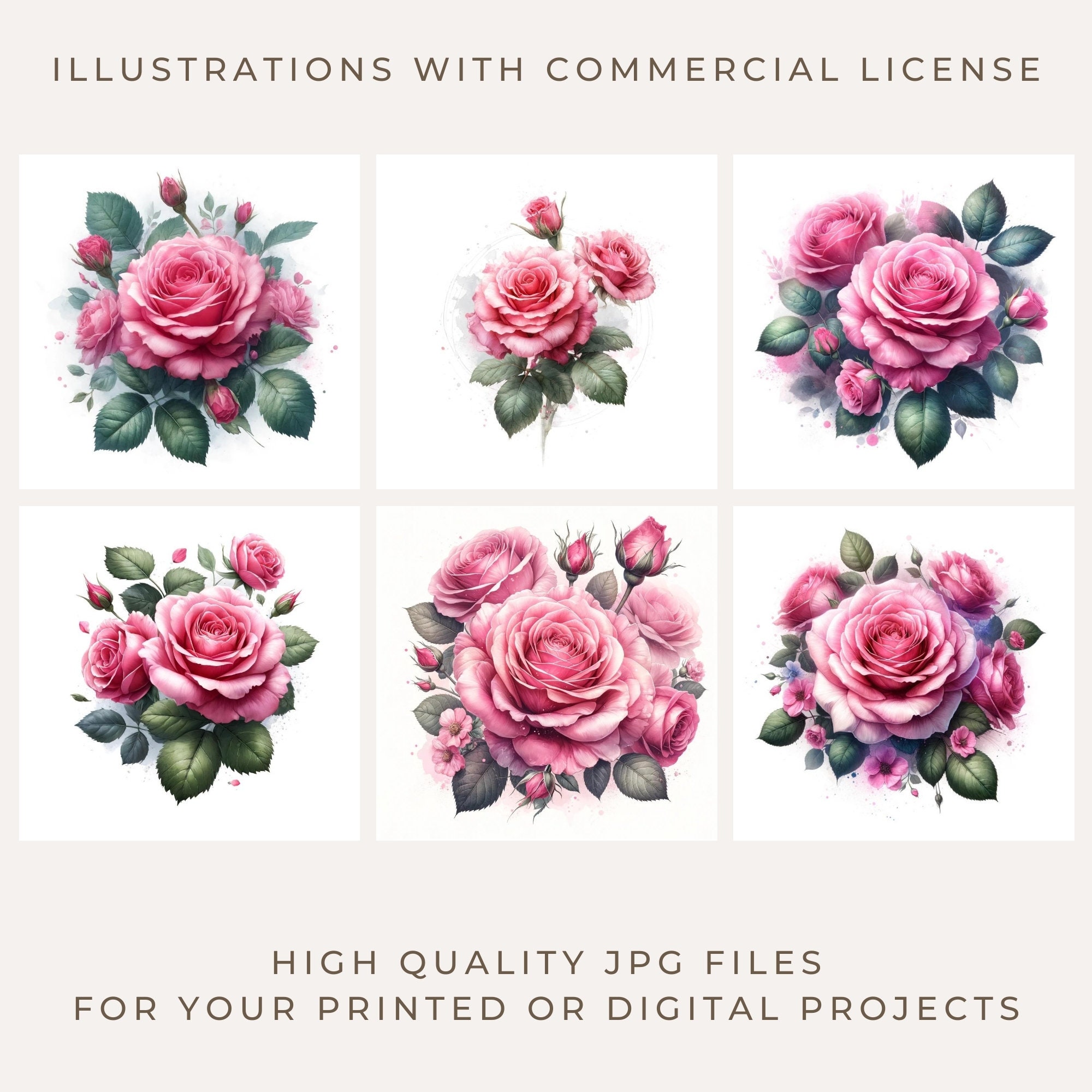 Pink Roses Bouquet Clipart Set for Paper Crafts & Junk Journal, Instant ...