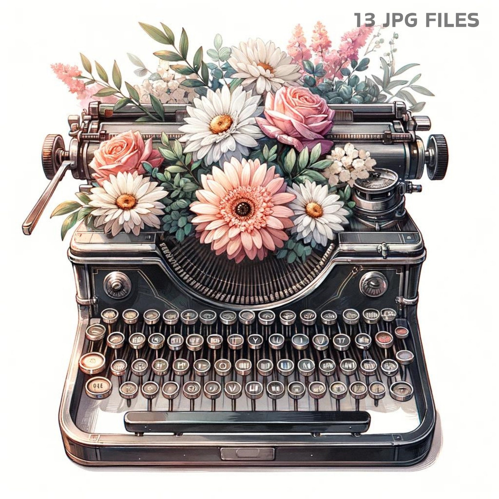 Vintage Typewriter Flowers Clipart for Commercial Use, Collage Images ...