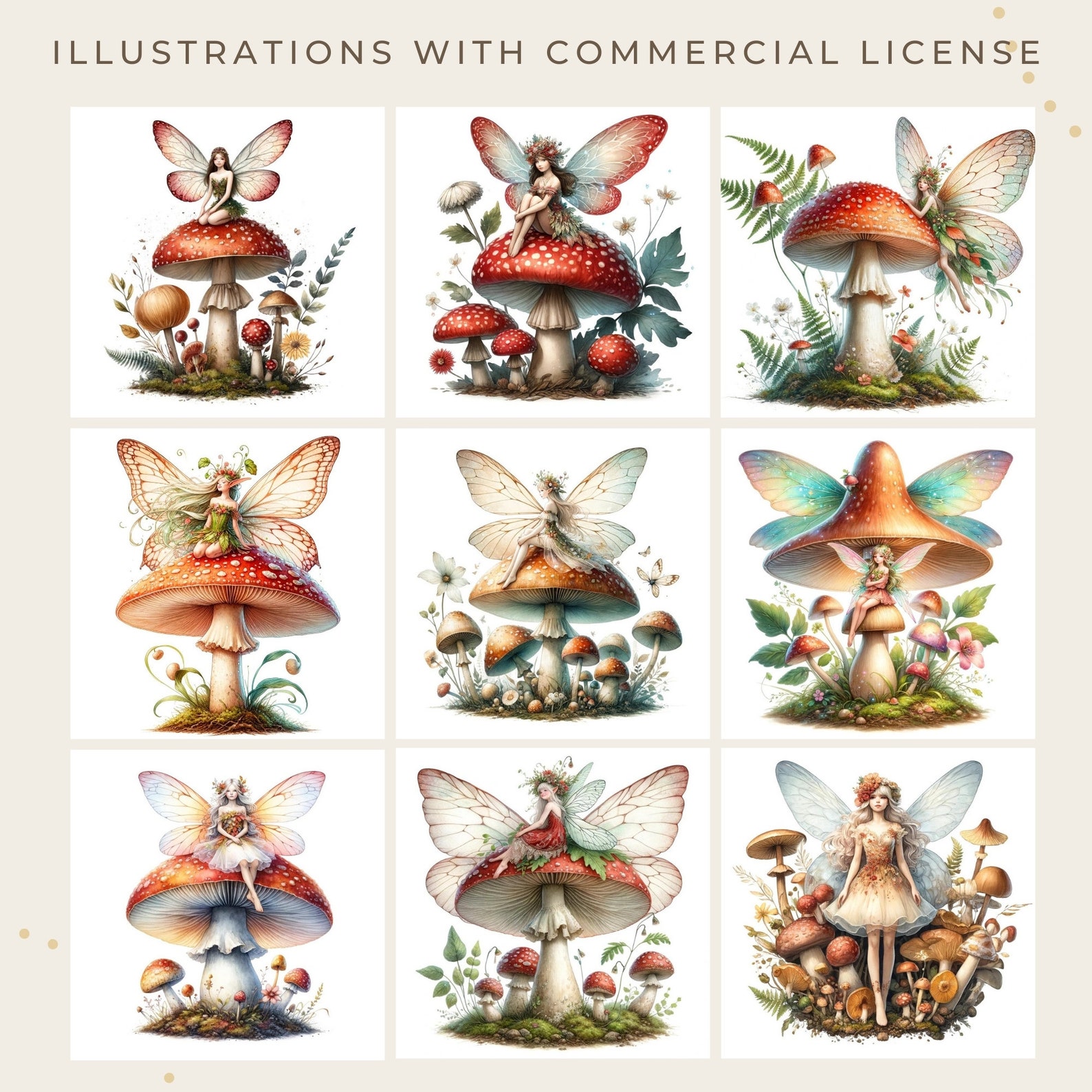 Magical Mushroom Fairy Garden Clipart, Enchanted Fairy Birthday Clipart ...