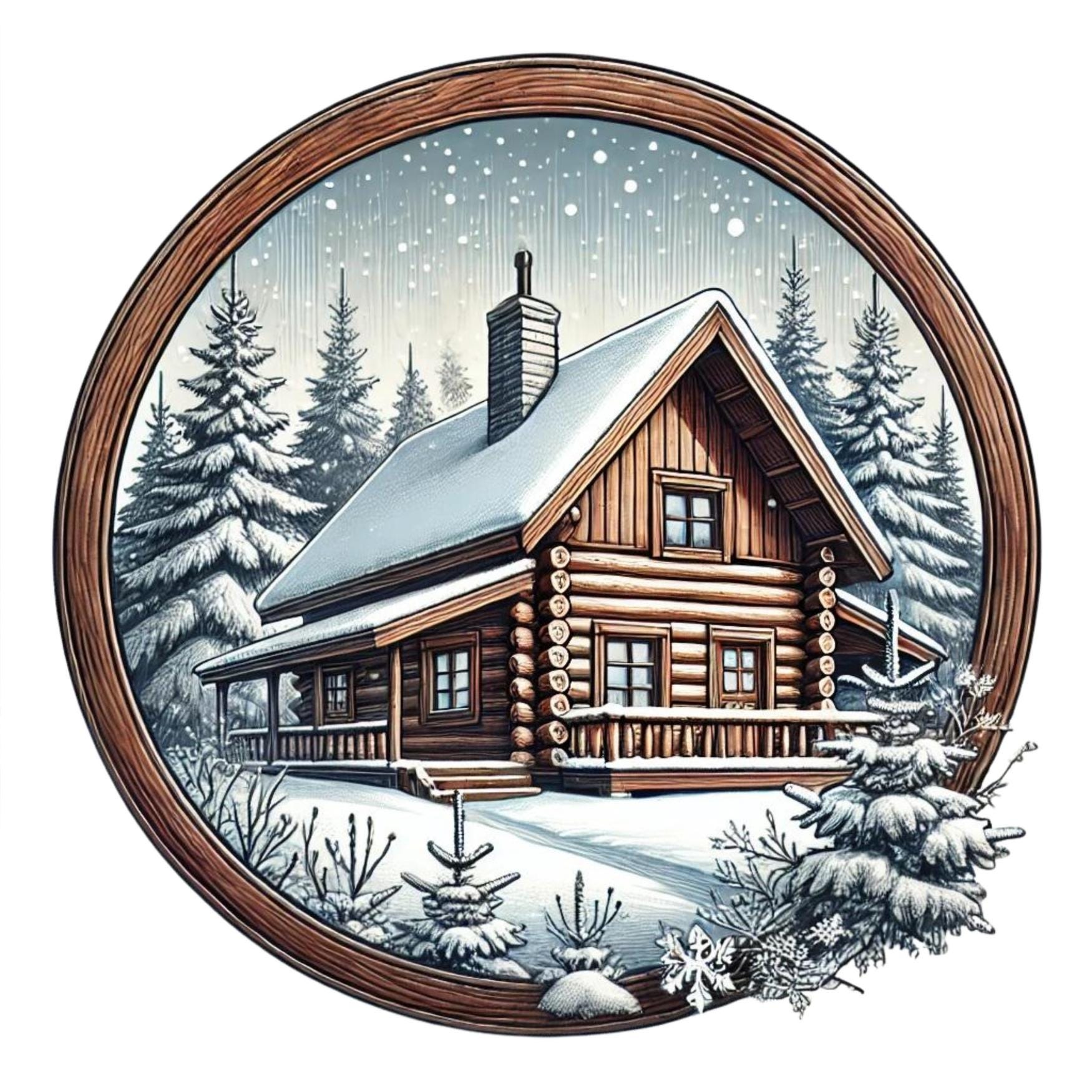 Log Cabin in Snow Images, Winter Watercolor Clipart Pack, Crafting Junk ...