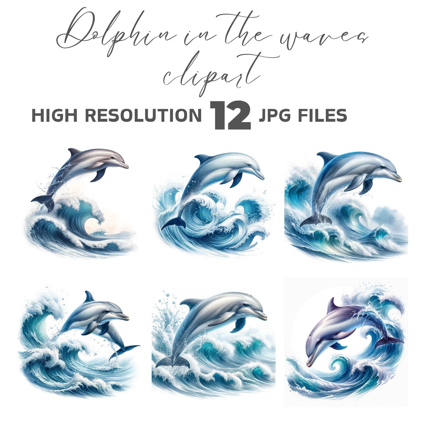 Dolphin in Waves Digital Graphics, Blue Sea Scrapbook Kit With Dolphin ...