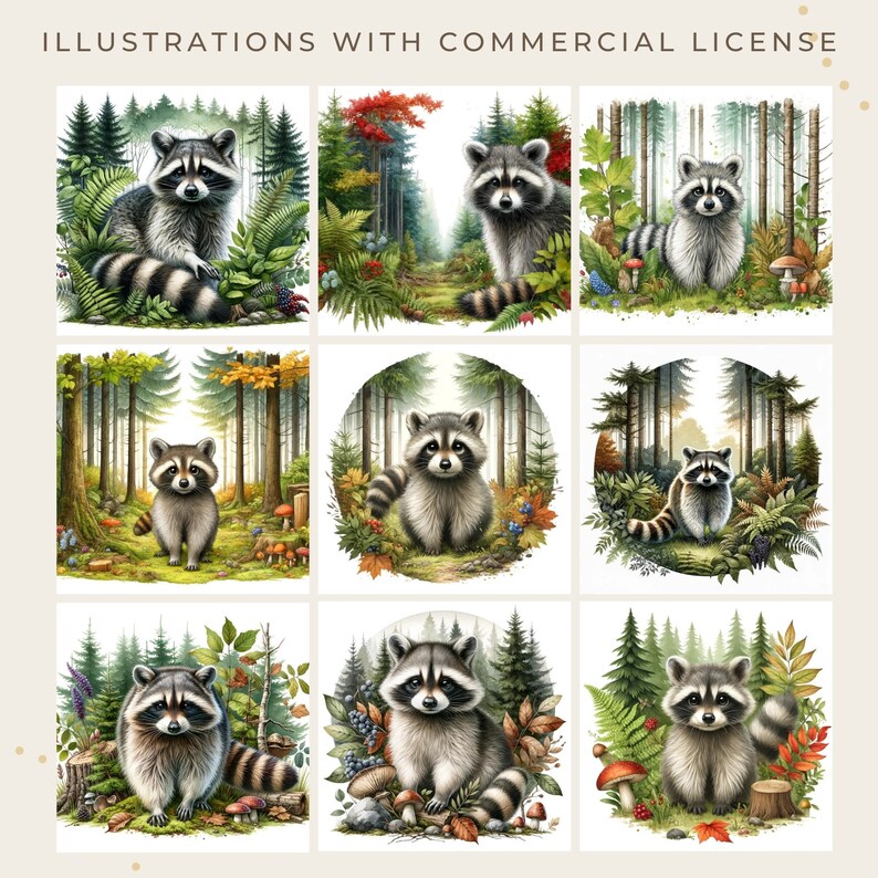 Raccoon in a Forest, Watercolor Animals, Instant Download, Woodland ...