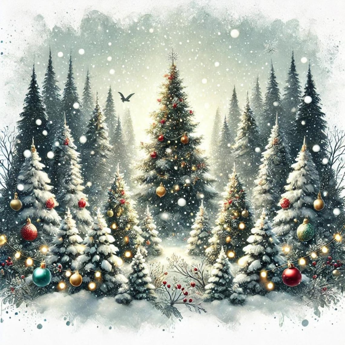 Vintage Christmas Forest Clipart Bundle, Digital Paper Crafts, Winter ...