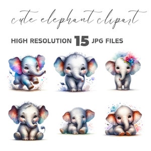 Watercolor Elephant Clipart Bundle, Instant Download for Cute Nursery ...