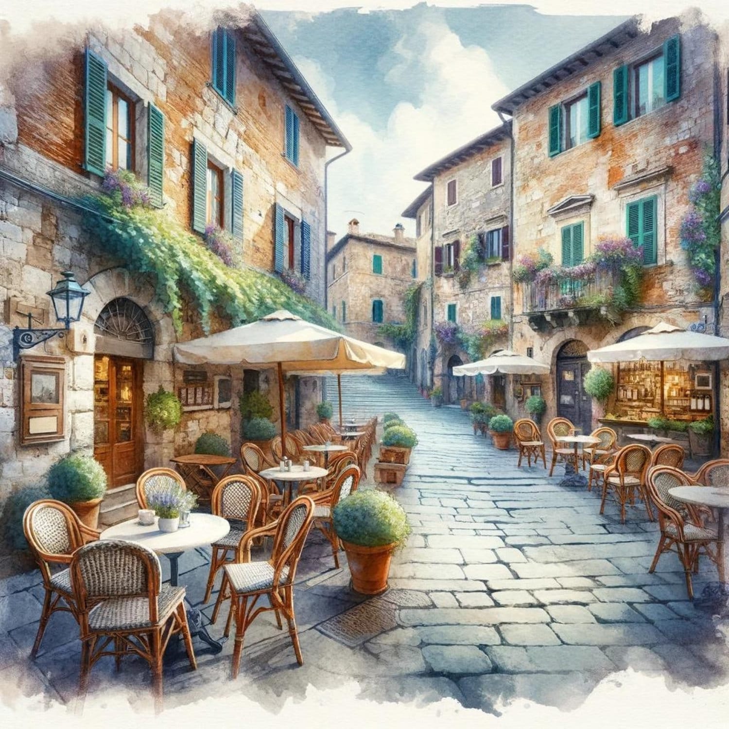 11 Watercolor Cityscape & Cafe in Europe Street JPG Files for ...