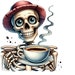 Skeleton With Coffee Cup Clipart, Watercolor Junk Journal Images ...
