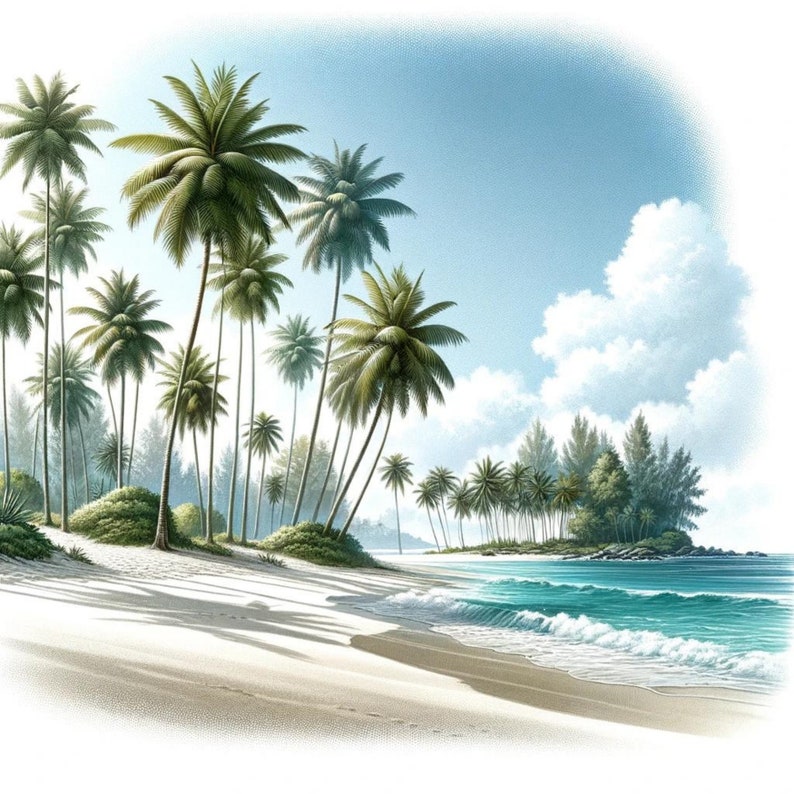 Ocean Clipart Set With Palm Tree Design, Tropical Island Background ...