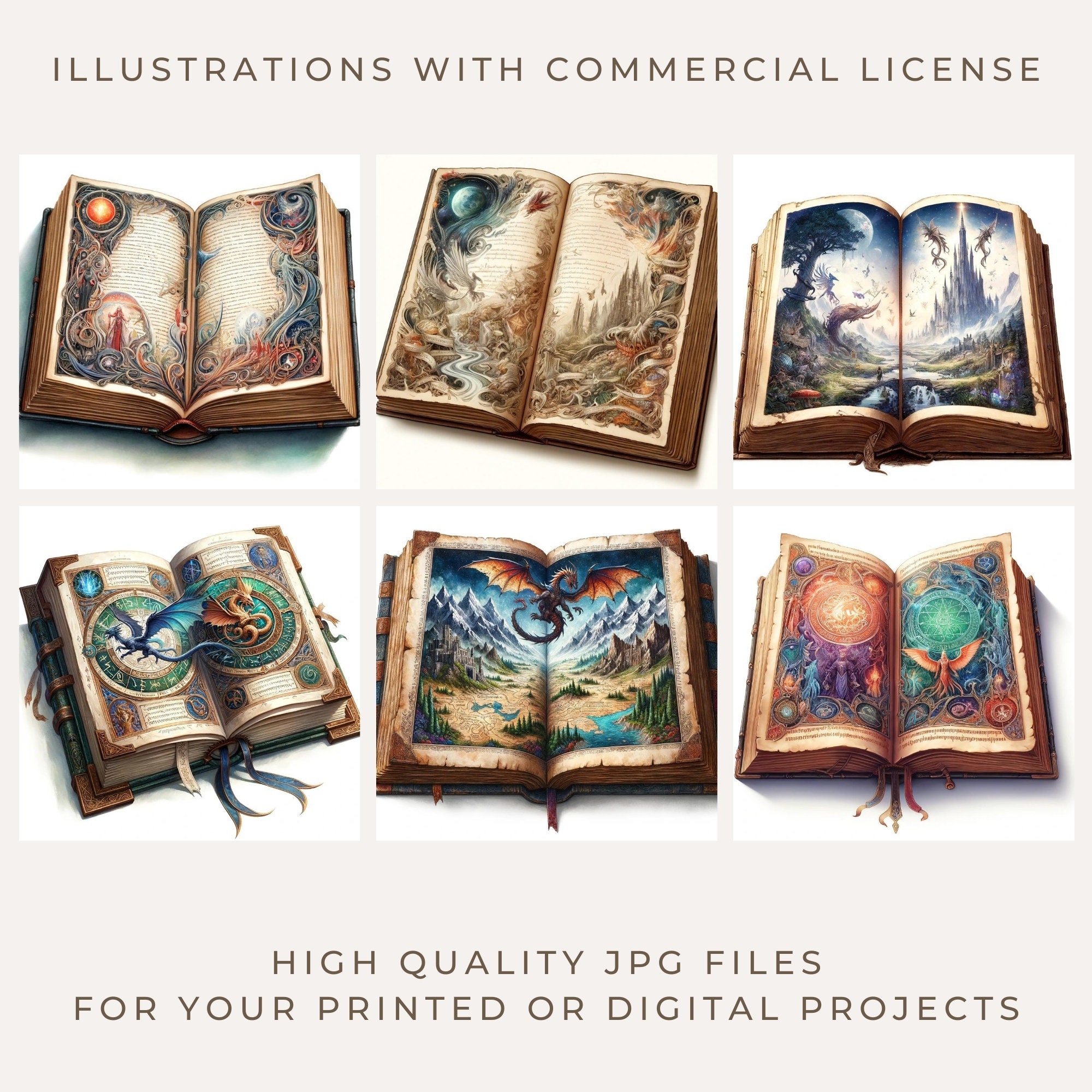 Fantasy Book Clipart Set, Digital Crafting Images for Collage ...