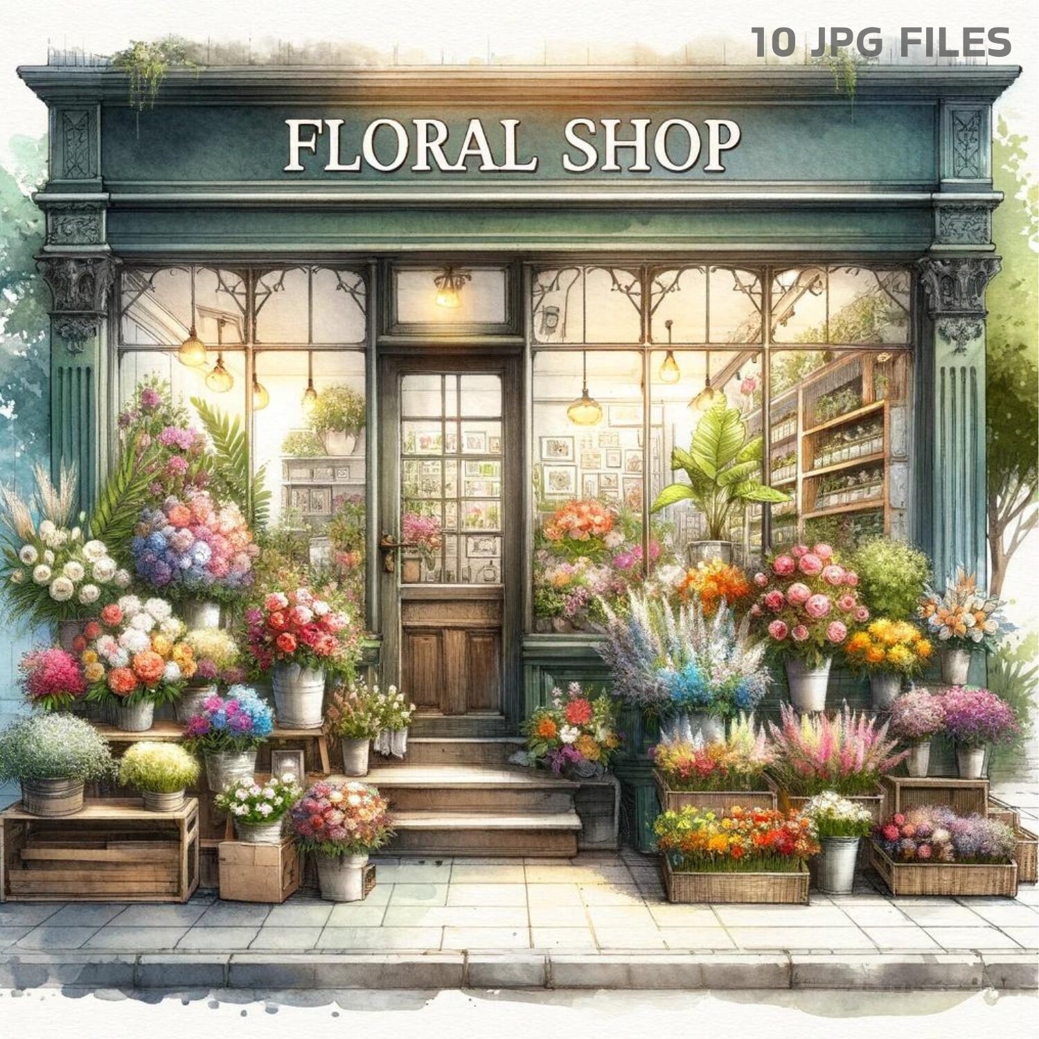 10 Digital Scrapbook Paper Pack Floral Shop Clipart Bundle, Printable ...