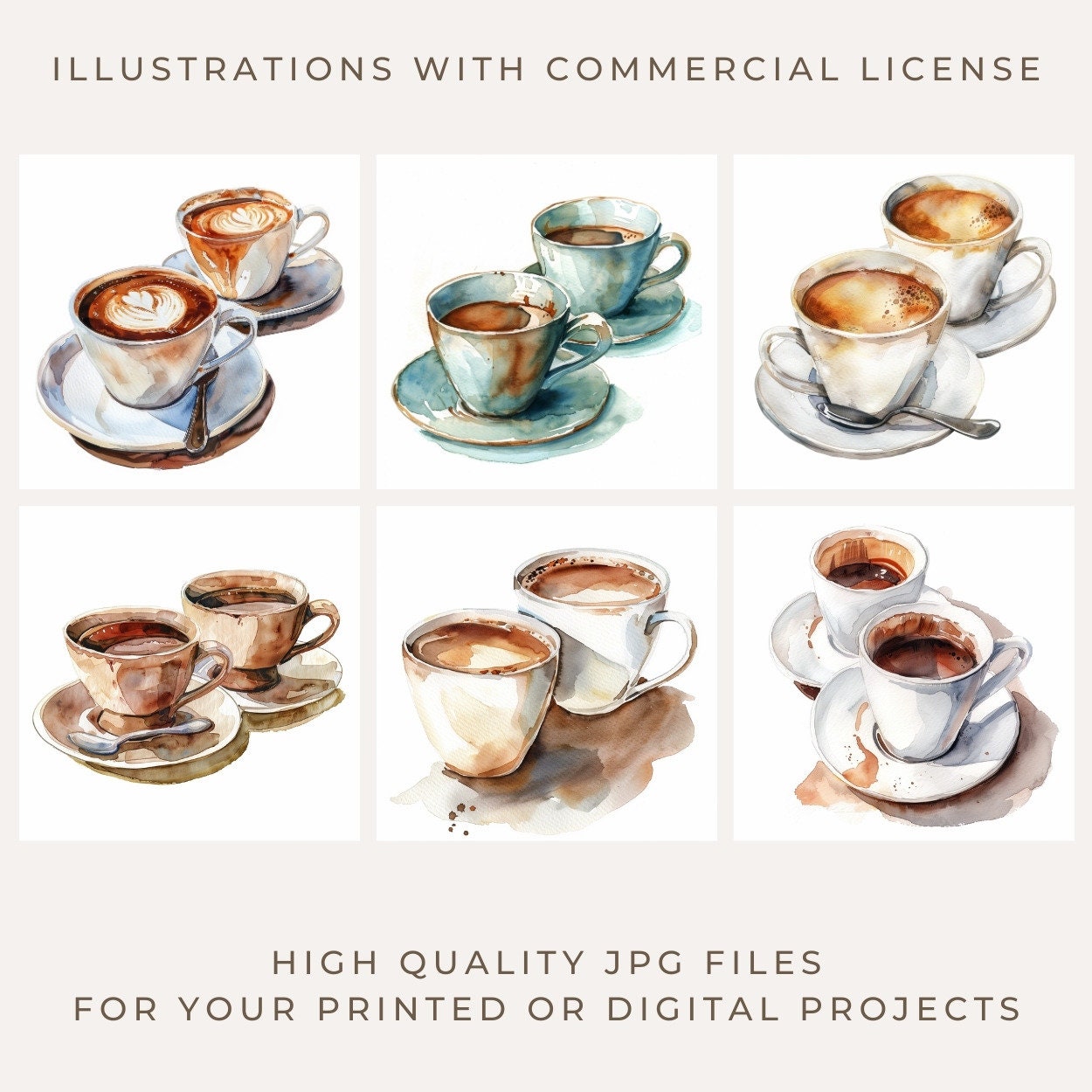 9 Watercolor Coffee Cups Clipart Set, Digital Art for Scrapbooking and ...