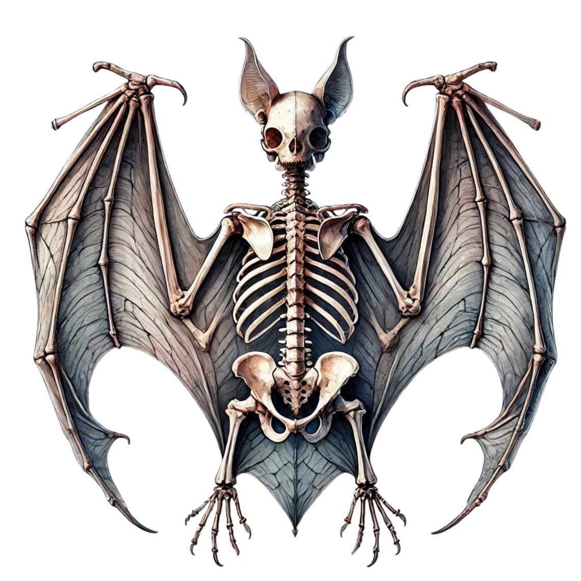 Vintage Bat Skeleton Clipart, Halloween Images for Junk Journals ...