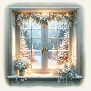 Watercolor Winter Window, Instant Download for Holiday Crafts ...
