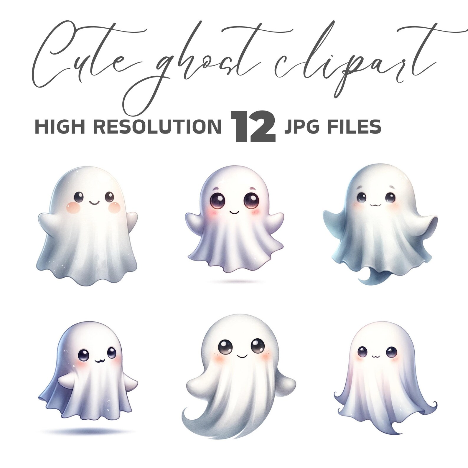 Cute Kawaii Ghost Clip Art Bundle, Retro Halloween, Collage Images ...