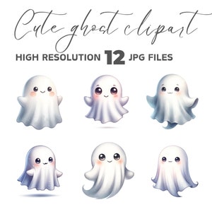 Cute Kawaii Ghost Clip Art Bundle, Retro Halloween, Collage Images ...
