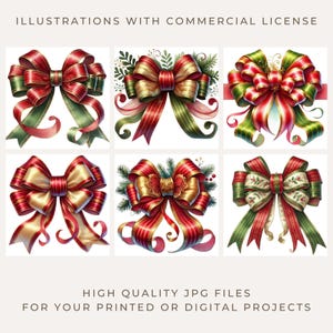 Christmas Coquette Bow Clipart Set, Digital Download for Scrapbooking ...