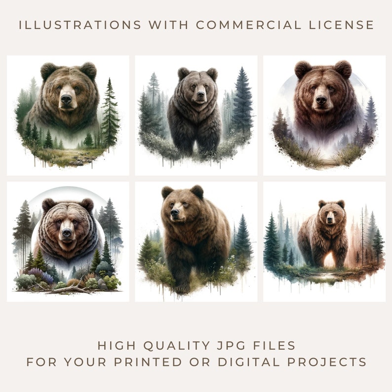 Bear in the Forest Collage Images, Commercial Use Scrapbook Ephemera ...